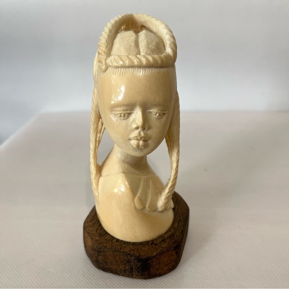 Vintage | Art | Vintage Ivory Bone Carved Statue Head Wood Base | Poshmark